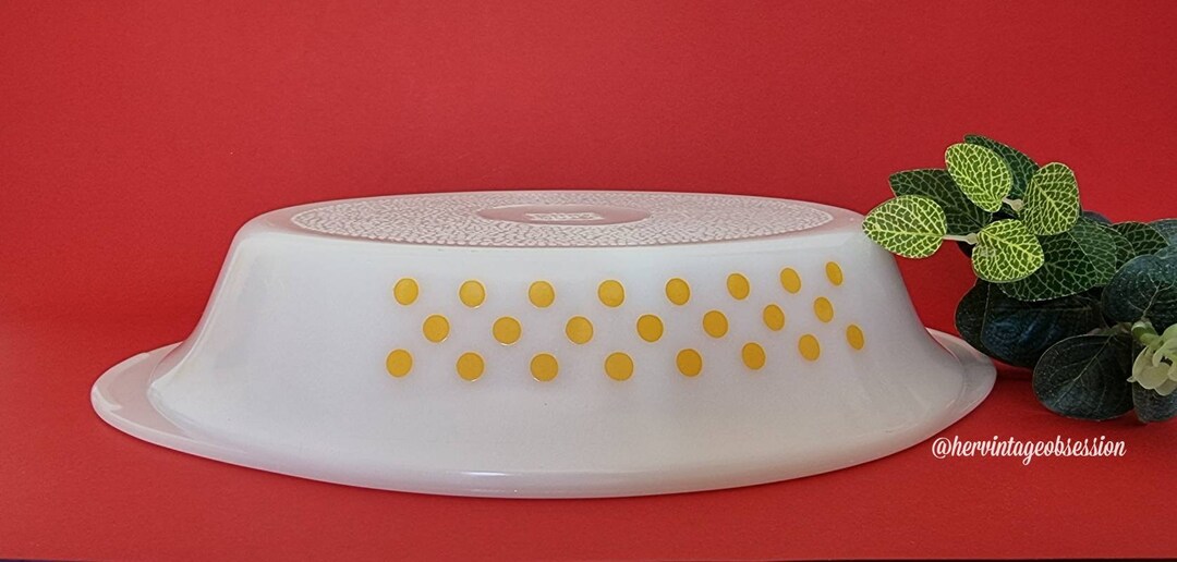 Vintage Glasbake Yellow Polka Dot Milk Glass Pyrex Style Oval Divided ...