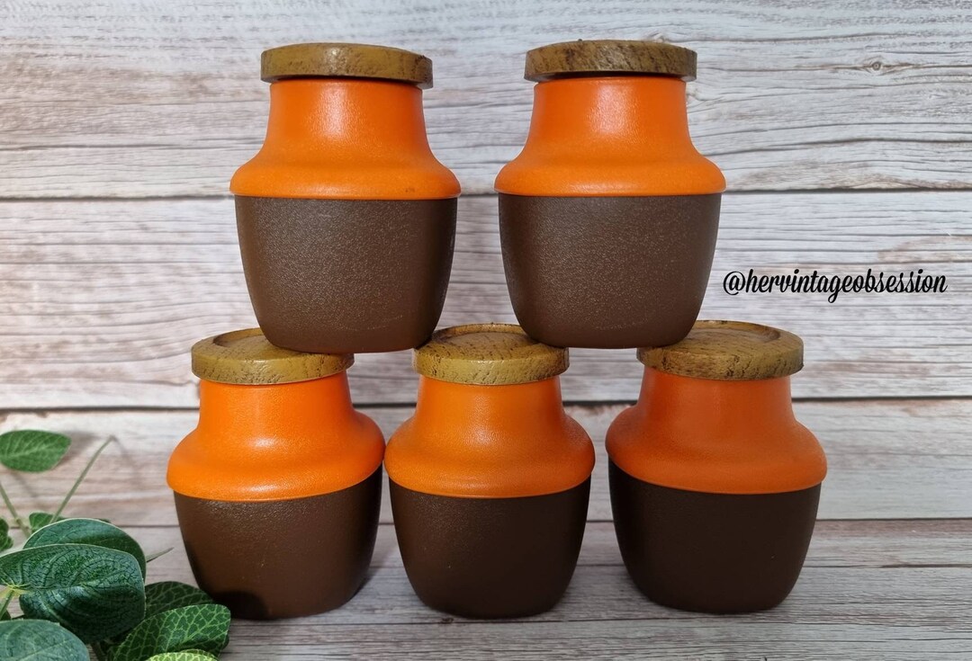 Vintage 70s Orange & Brown BX Plastics Australia casa Ware Spice Jar ...