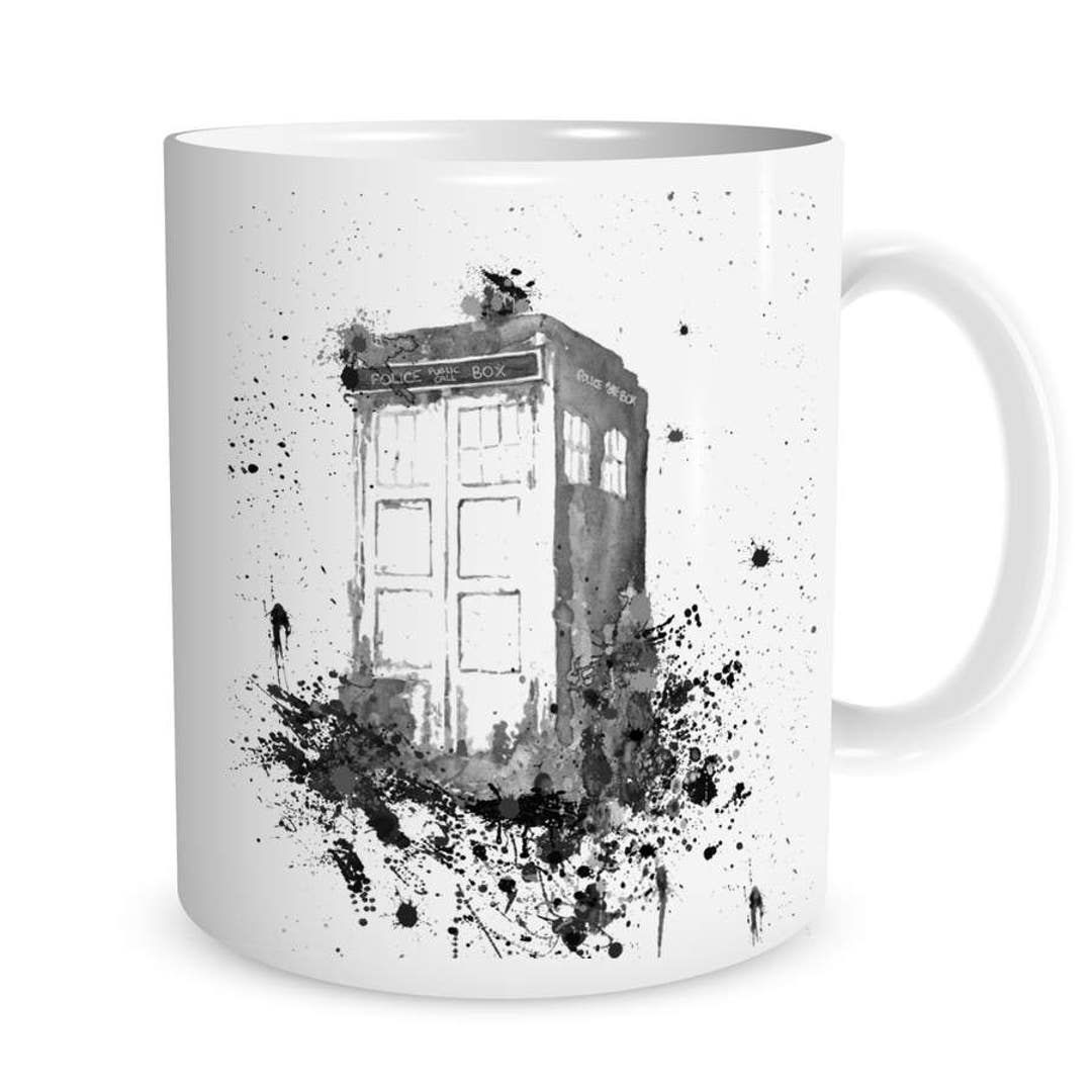 Dr Who TARDIS Abstract Black and White Watercolor Ceramic Mug - Etsy
