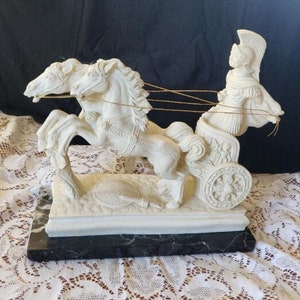 L Toni Roman Gladiator in Chariot W/rearing Horses Shield Signed Sword ...