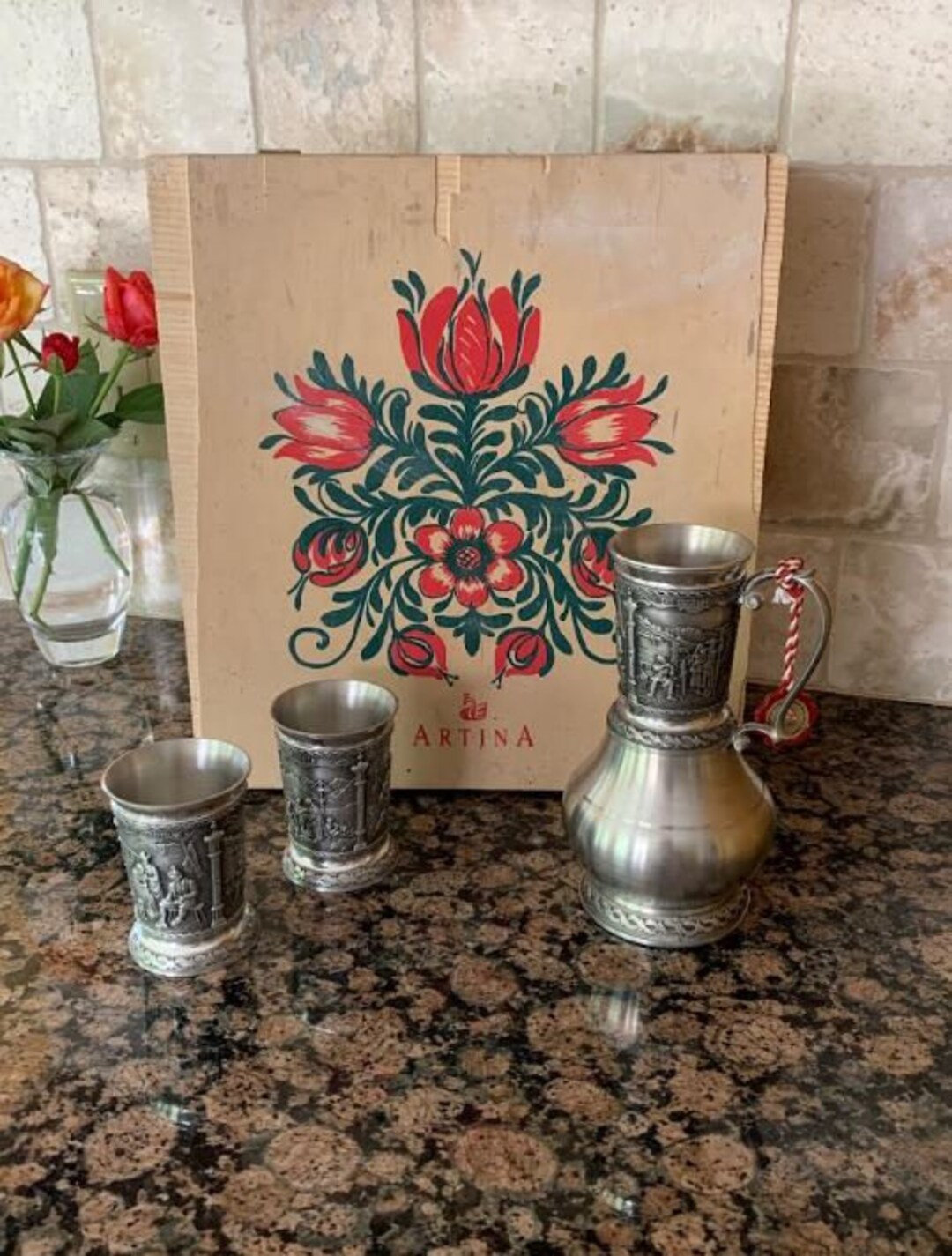 Boxed Artina Austria 95% SKS Zinn 3-pc Wine Set Artina Austria Zinn ...