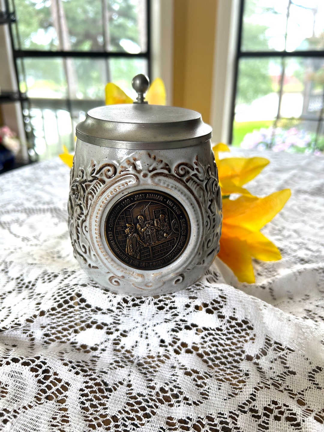 Vintage Gerz W Germany Pot Belly Pewter Lidded Beer Stein Mug W/bronze ...