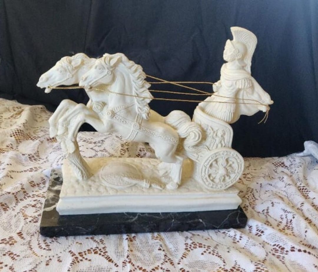L Toni Roman Gladiator in Chariot W/rearing Horses Shield Signed Sword ...