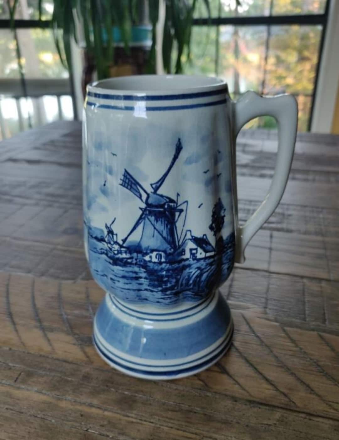 Delfts Blauw Handpainted 7" Tall Mug W/windmill Village Scene Blue ...