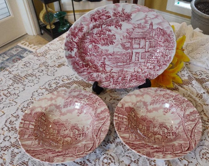 Vintage Myott of Staffordshire English Pink & Red 11.5 Serving Platter ...