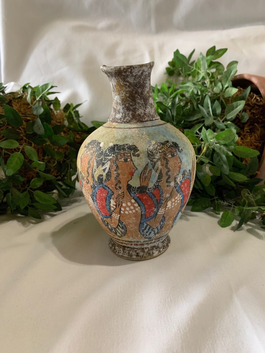 Ancient Greek ladies in Blue Fresco Mural Pouring Pitcher Crete Museum ...