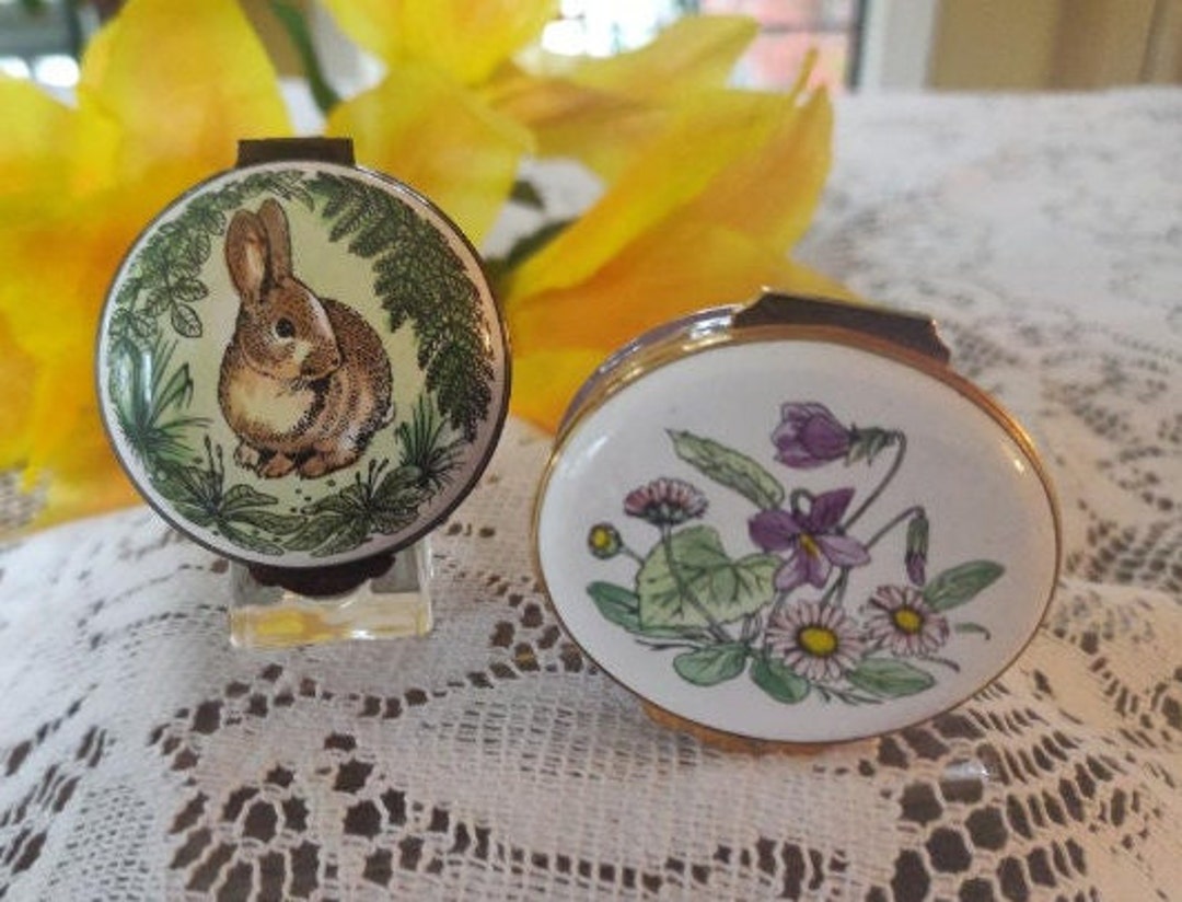 Crummles Enamels Green Bunny Rabbit Lidded Hinged Trinket Box crummles Enamels Lavender Flowers ...
