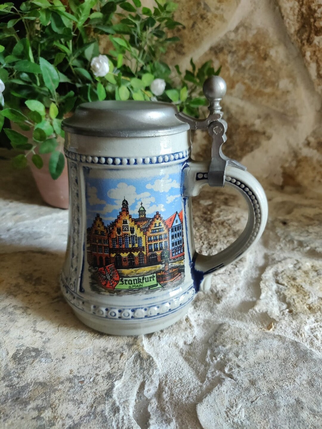 Vintage GERZ W. Germany Hand Painted Pewter Lidded German Stein With ...