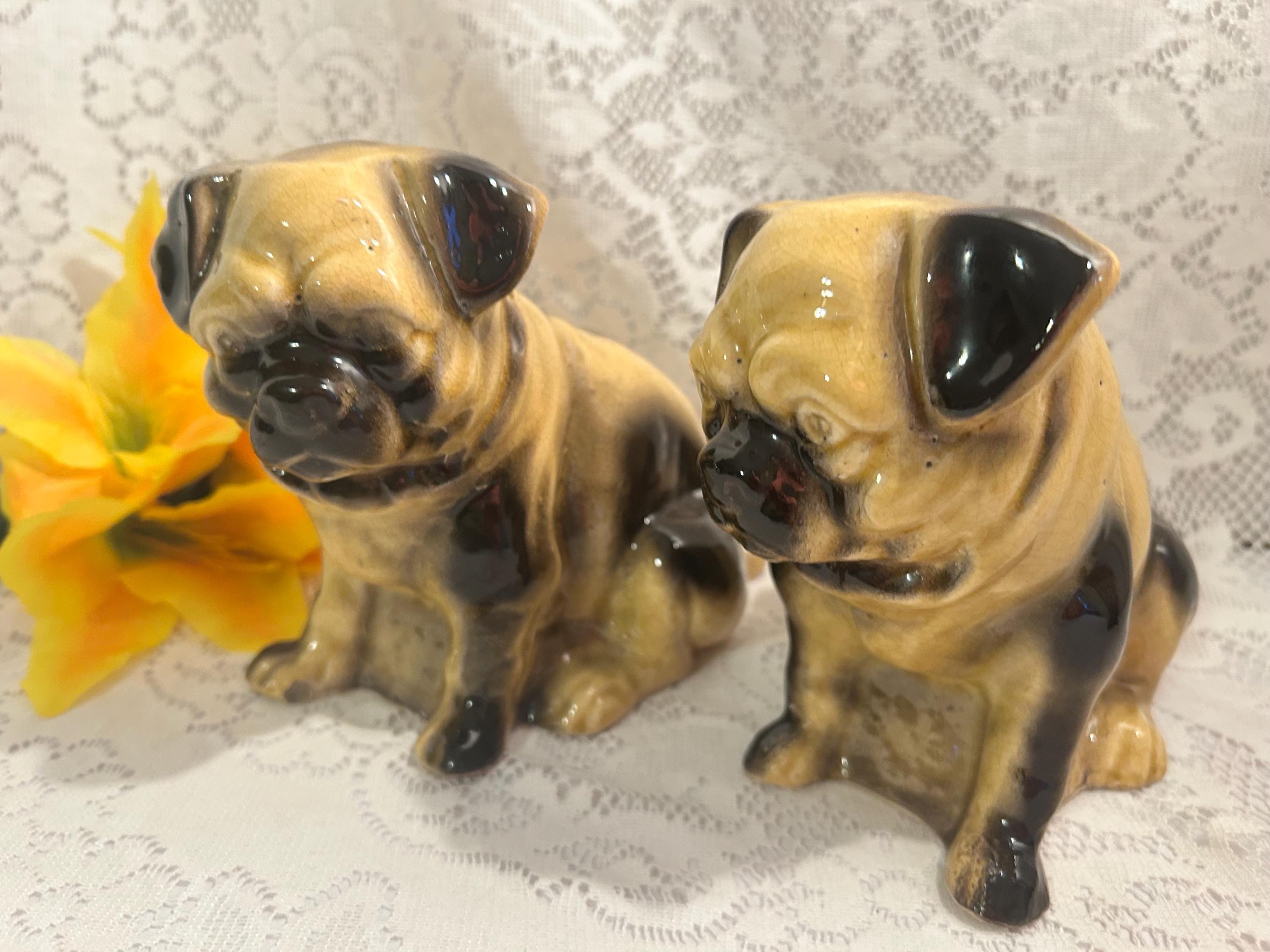 Antique Vintage 6 X 9 Matching Pair Victorian Ceramic Pugs From England ...