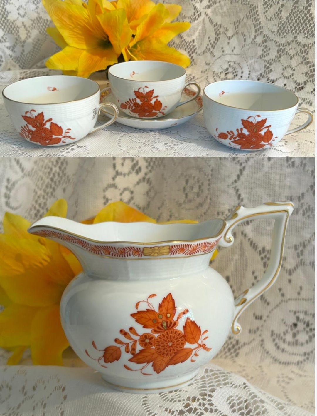 Herend Tea Service Rust Chinese Bouquet Apponyi #604 Large Milk Pitcher ...