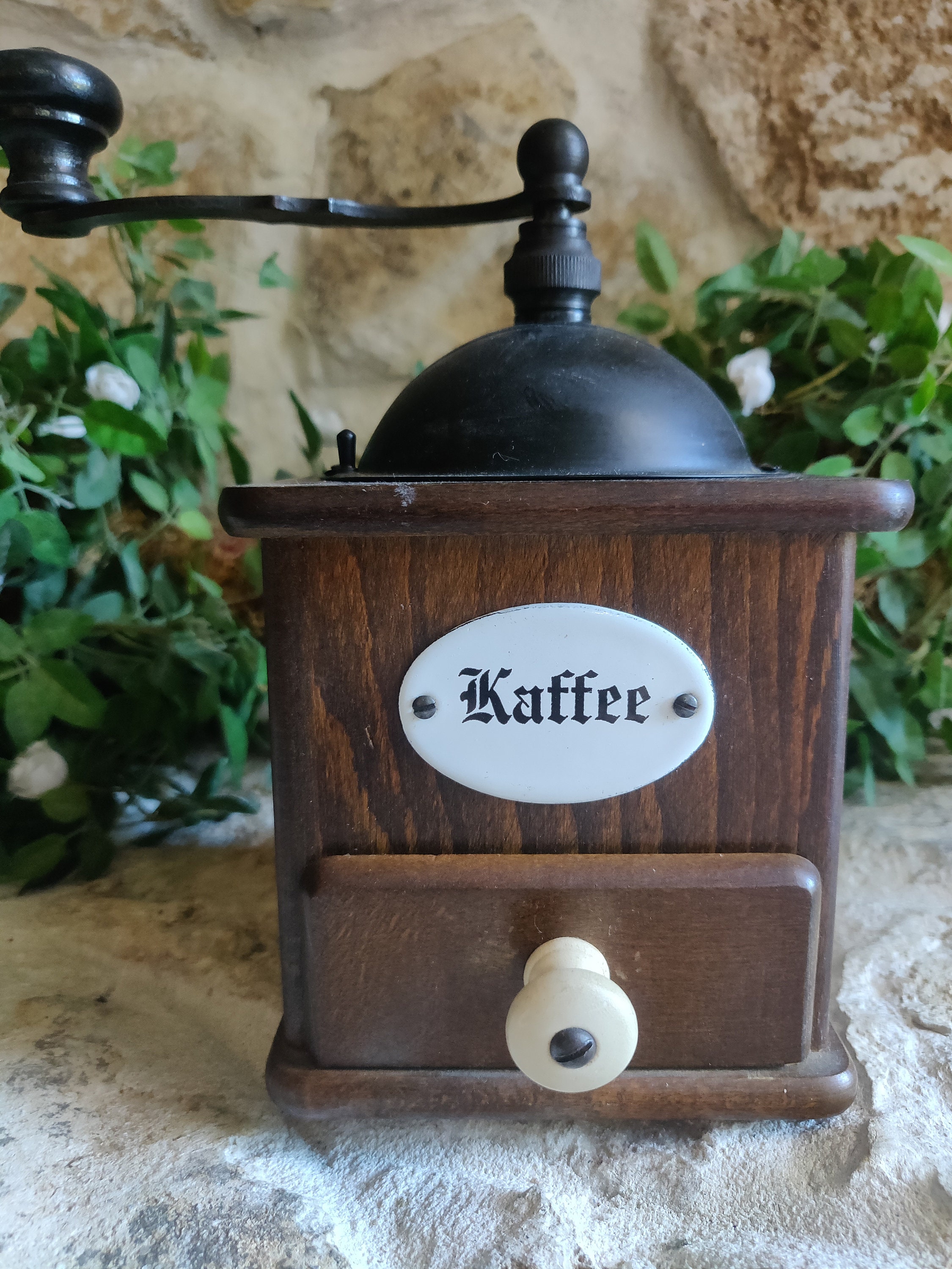 Vintage German Wood Tabletop Hand Crank Kaffee Grinder W. Germany Dark ...