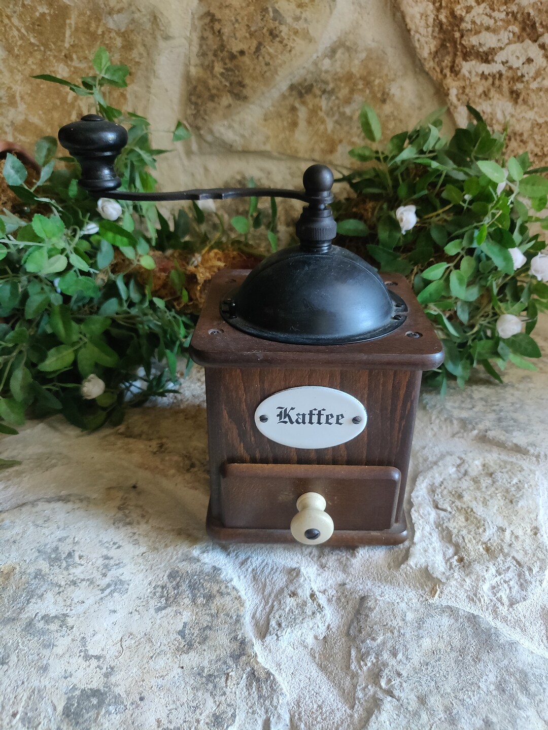 Vintage German Wood Tabletop Hand Crank Kaffee Grinder W. Germany Dark ...
