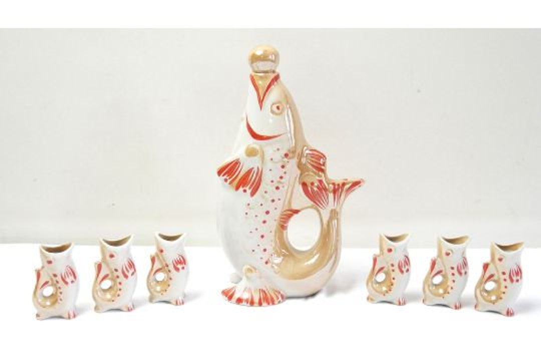Decorative Fish Decanter Orange Set Ukrainian Porcelain Fish Carafe ...