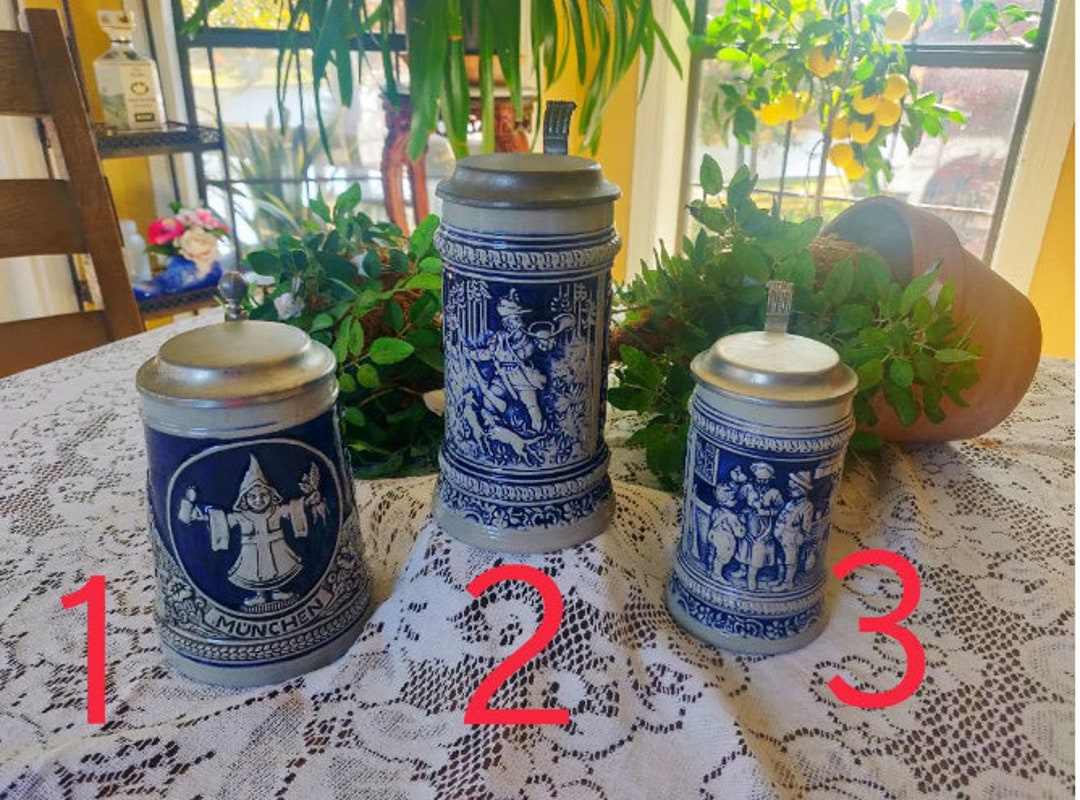 Vintage Gerz Germany 1960 Cobalt Lidded Beer Steins-6" Gerz Munchen ...