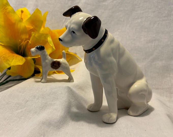 Vintage 6.5" Nipper RCA White Dog With Right Ear up or 2.5" Tall Fox ...
