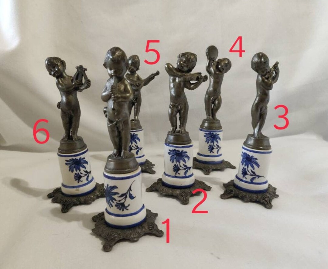 Unique Delft-pewter 6" Musical Putti Figurine-pewter Cherub Playing ...