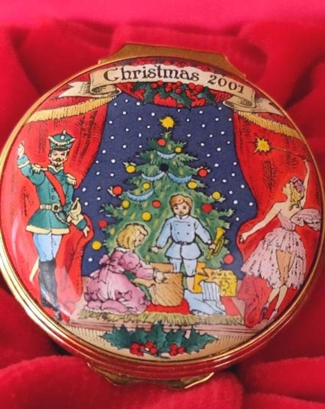 BOXED 2001 Halcyon Days Enamel Christmas Trinket Box W/coa Brochure ...