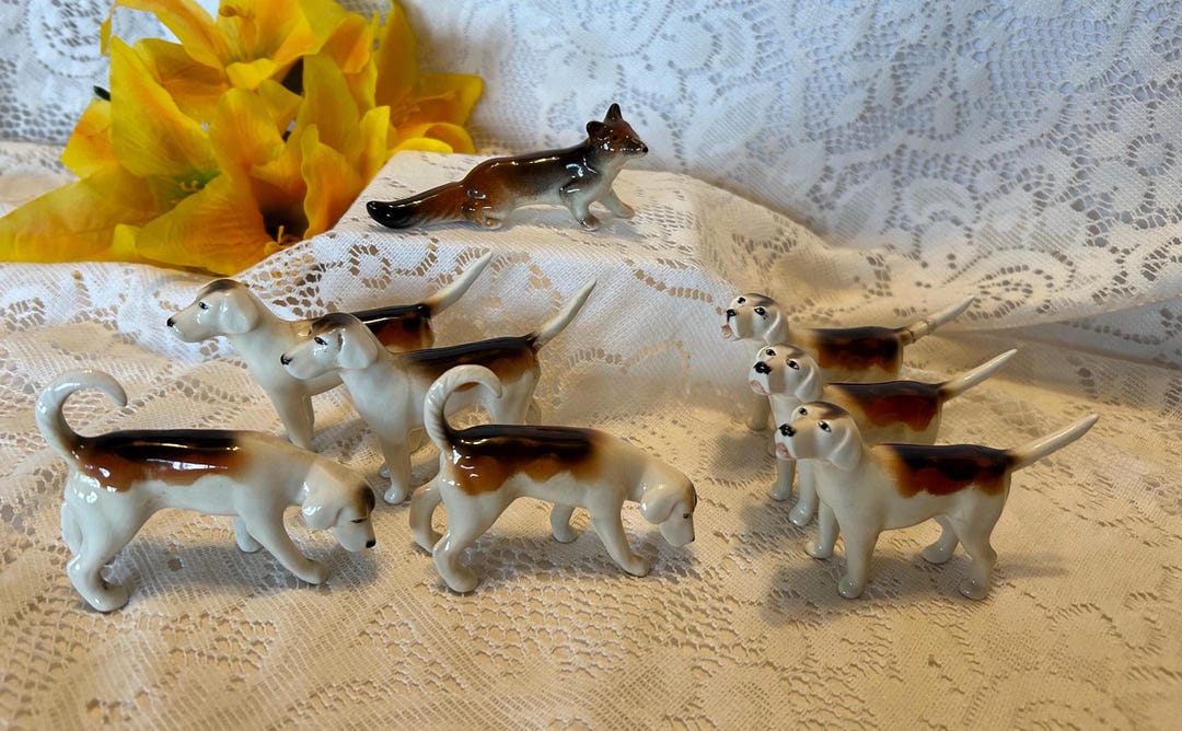 Beswick England Foxhound Hunting Hound Dog Figurines or Fox Figurine ...