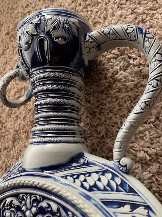 Fine Art Ceramics RARE German Ringkrug 18.5 Westerwald Salt Glazed Cobalt Blue Stoneware ...