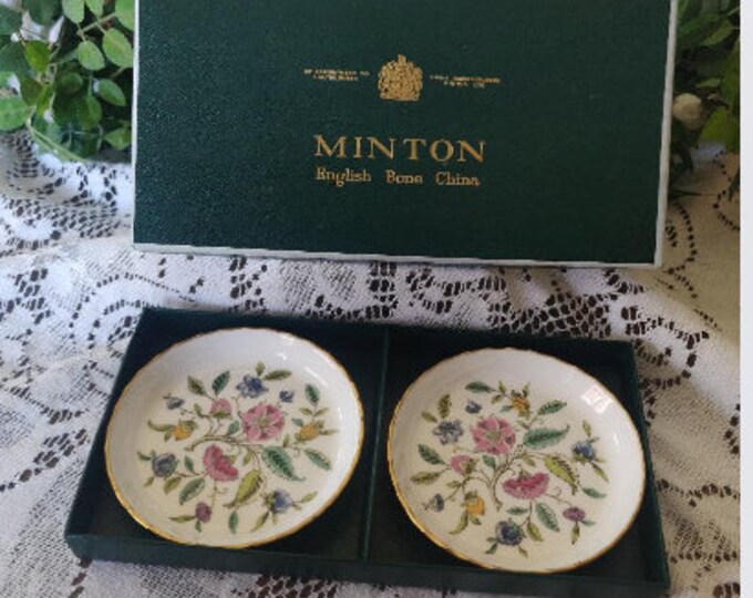 Minton English Bone China Haddon Hall Boxed Set of 2 Floral Coasters ...