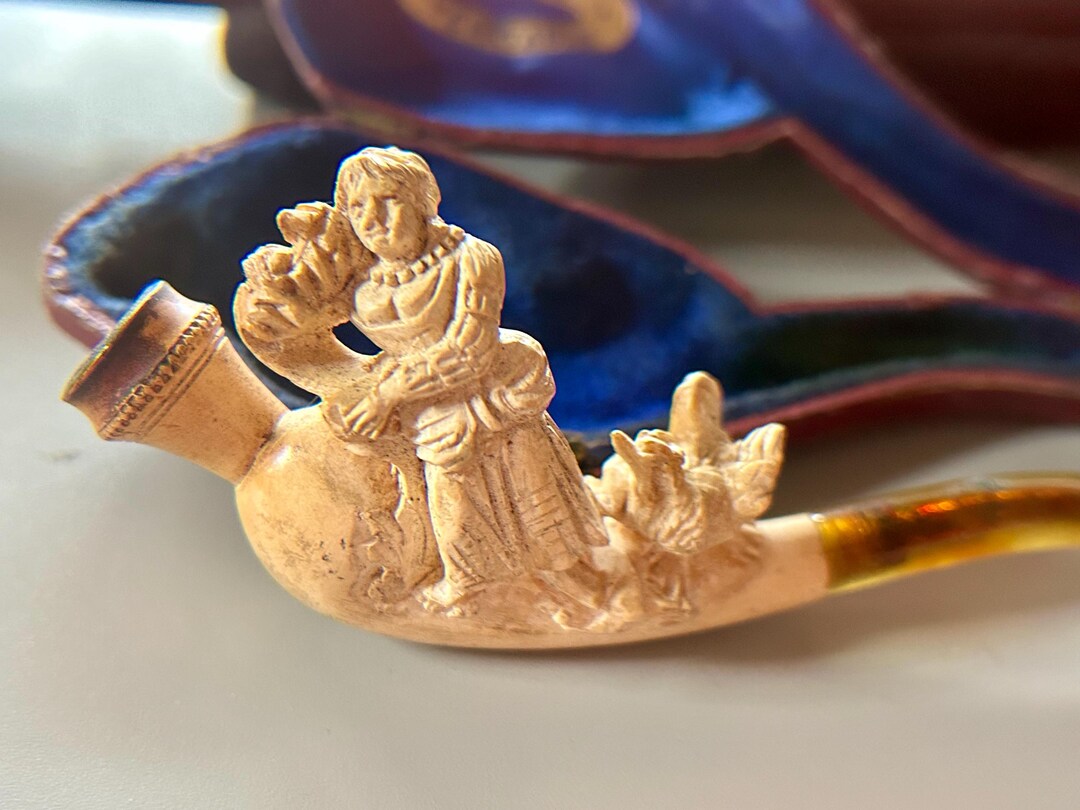 Antique Meerschaum Pipe and Case Featuring a Female Figure and a ...