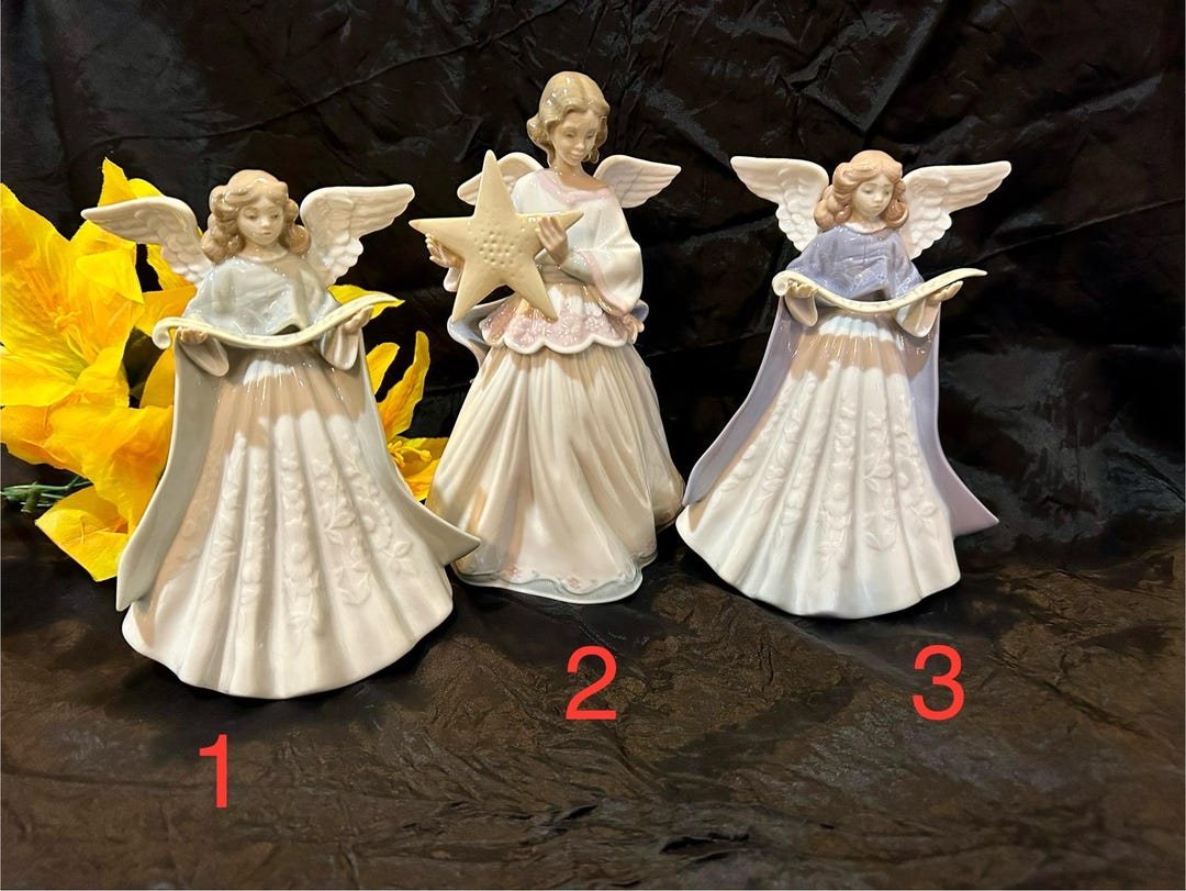 Lladro Glossy Porcelain Christmas Angel Tree Toppers 8.5" Angel of the ...