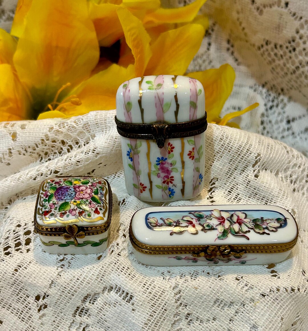 VINTAGE Limoges France Flower Trinket Boxes-limoges Lidded Hinged ...
