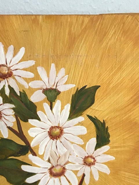Boho Daisy Painting on Yellow Background Signed J. Seidler - Etsy