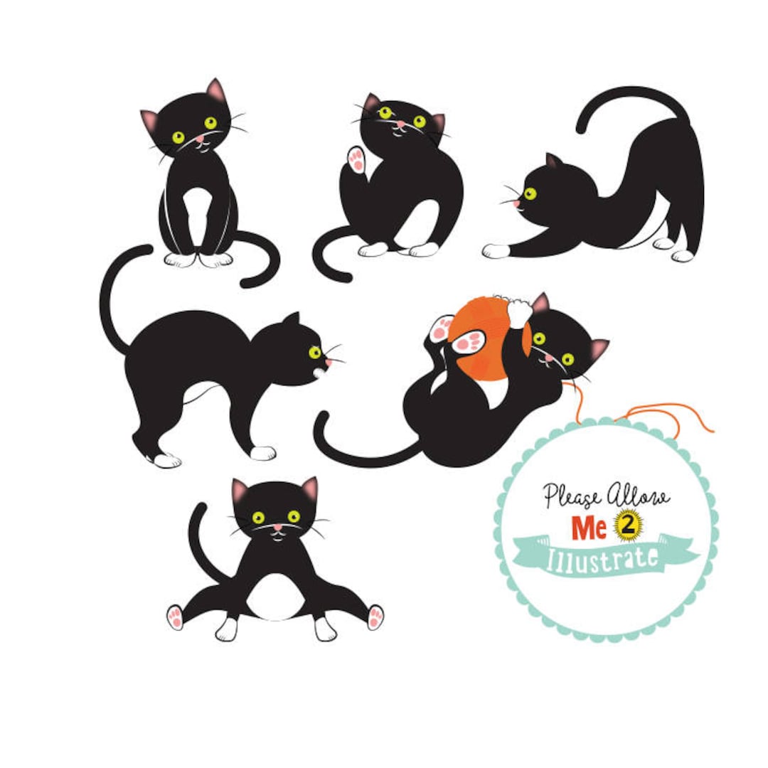 Kitty Kats Black Clip Art: Digital or Printable for Scrapbooks, Party ...