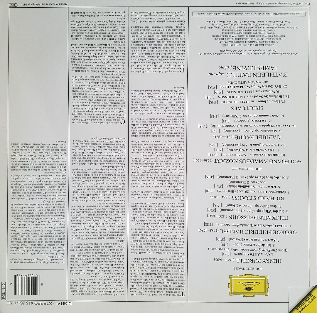 LP Record: Salzburg Recital Kathleen Battle, James Levine - Etsy Denmark