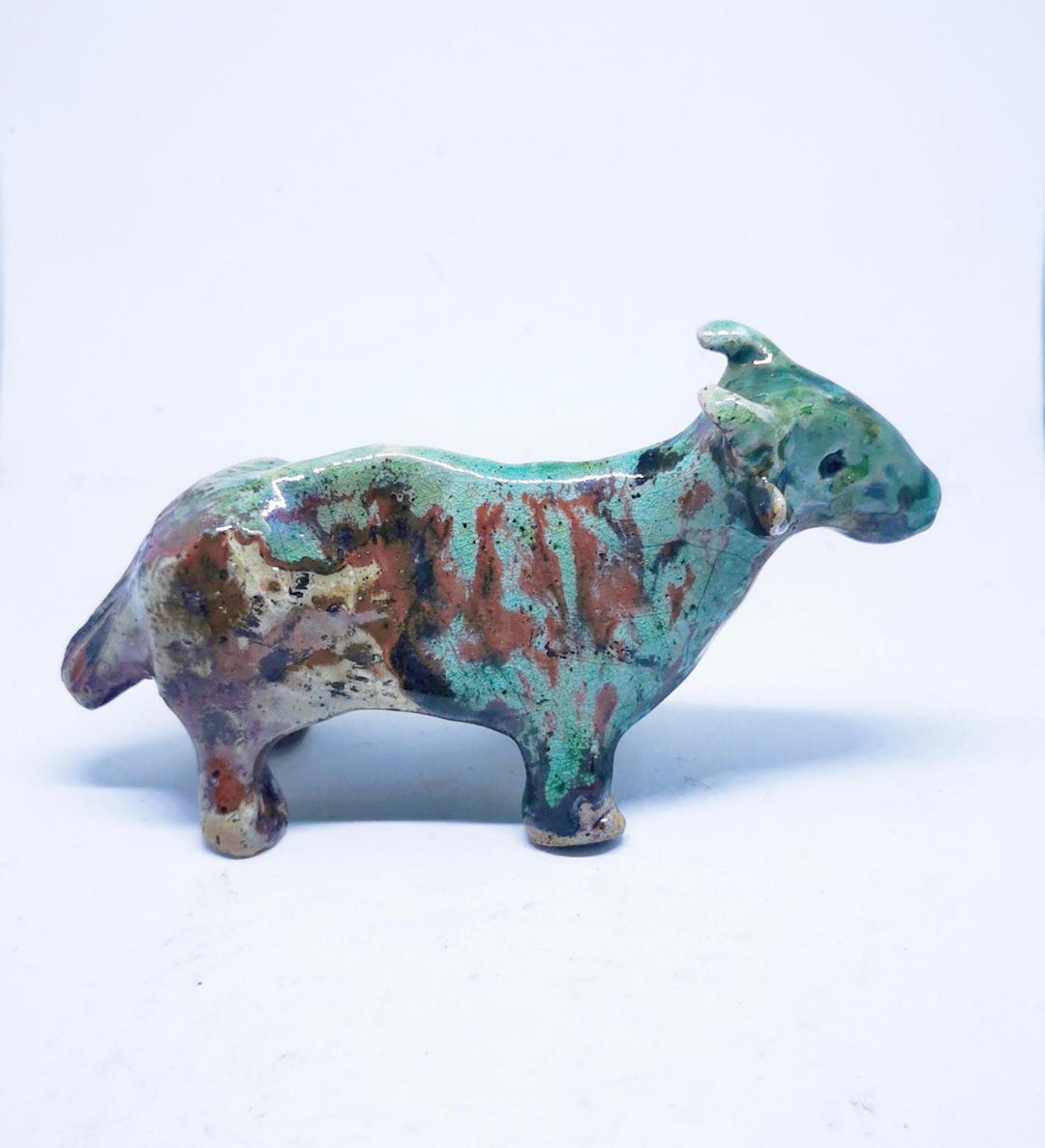 Handmade Raku Pottery Goat – Ceramic Animal Figurine, Rustic Farm Decor ...