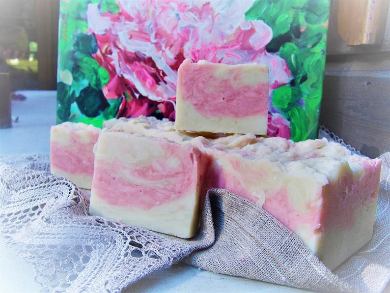 Peony Soap Bar With Peony Oil Pink Rose Goat Milk Soap With - Etsy