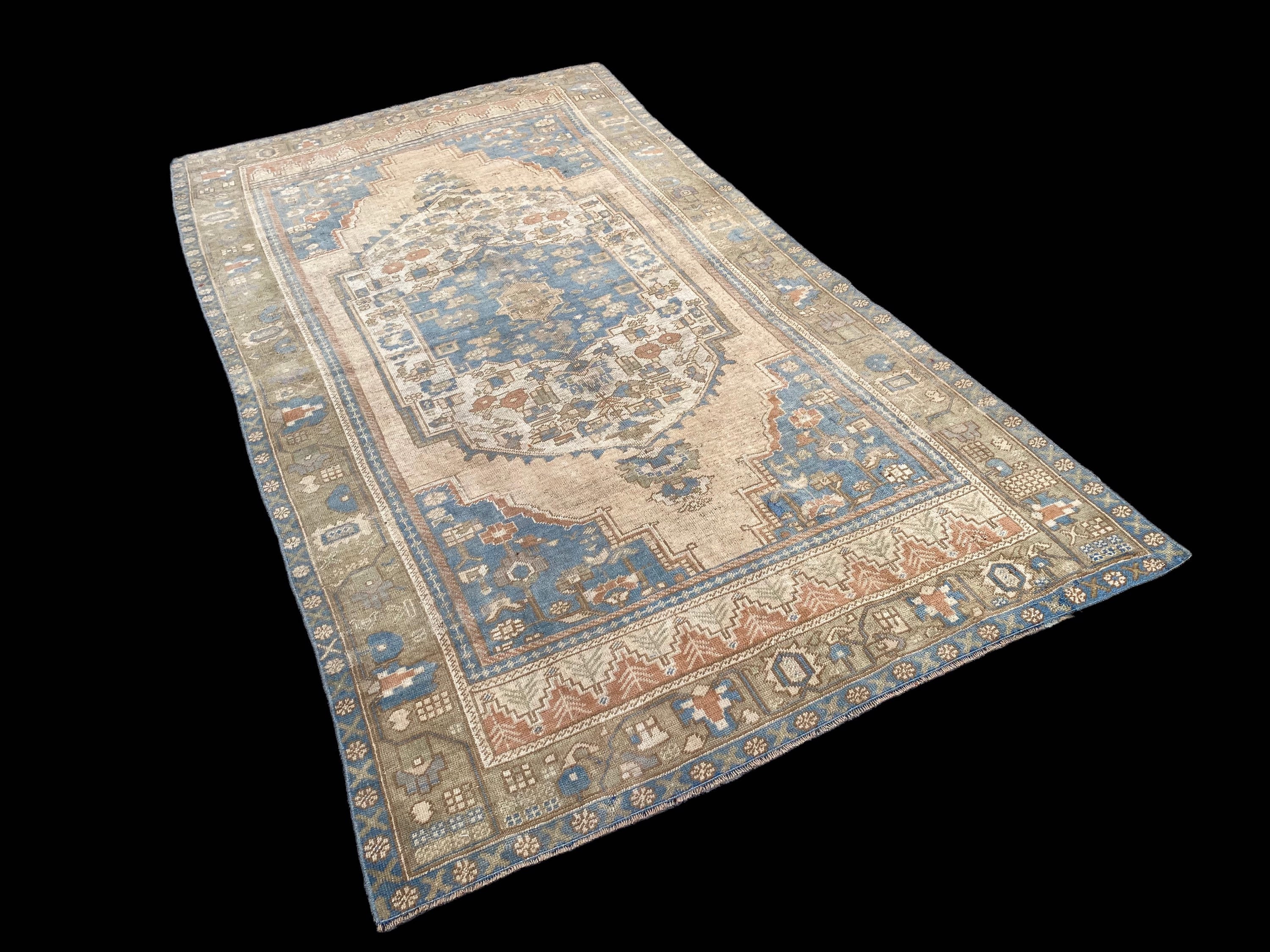 5x9 Blue Antique Turkish Rug, Pastel Rug,vintage Oushak Wool Carpet ...