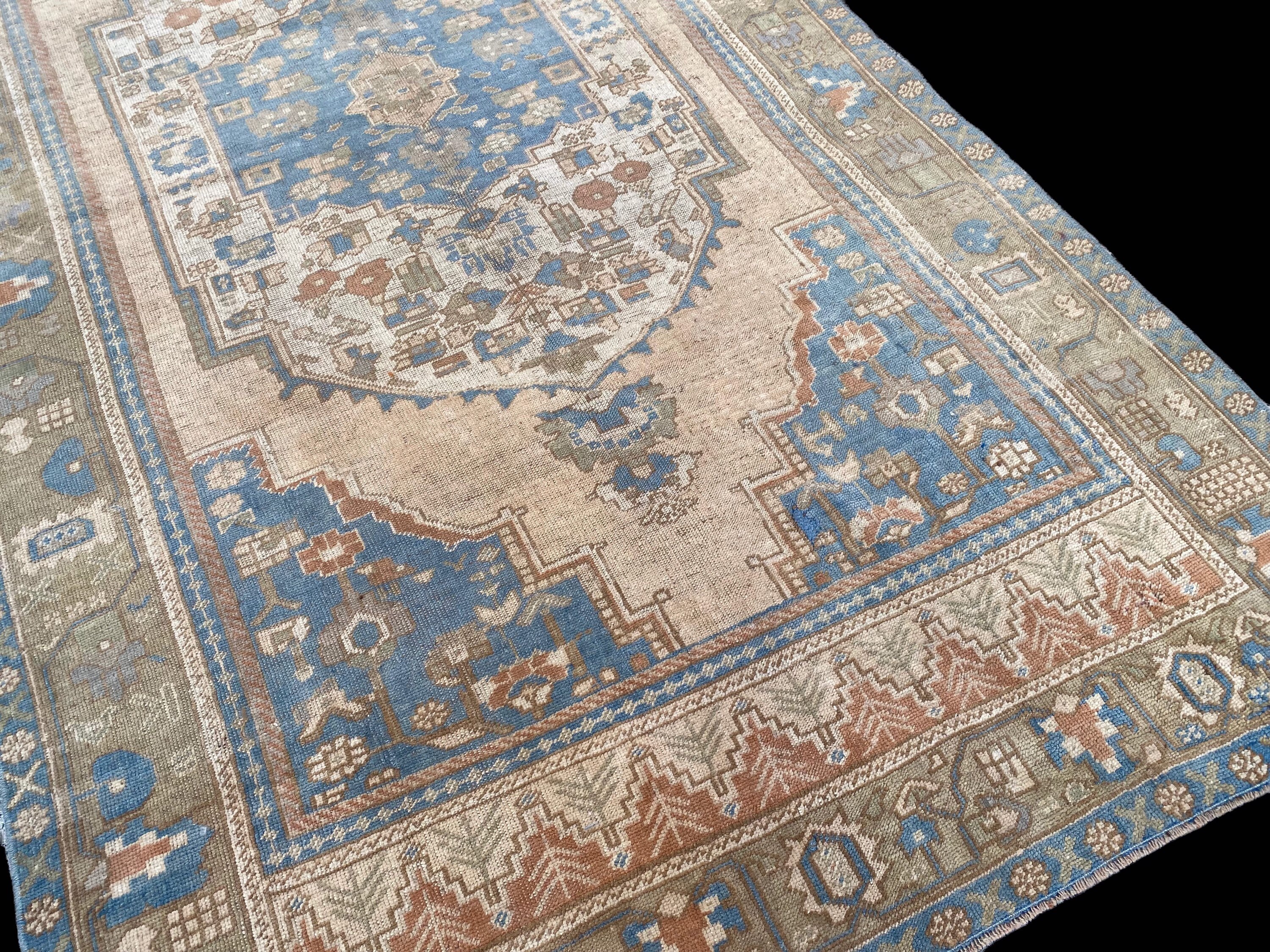 5x9 Blue Antique Turkish Rug, Pastel Rug,vintage Oushak Wool Carpet ...