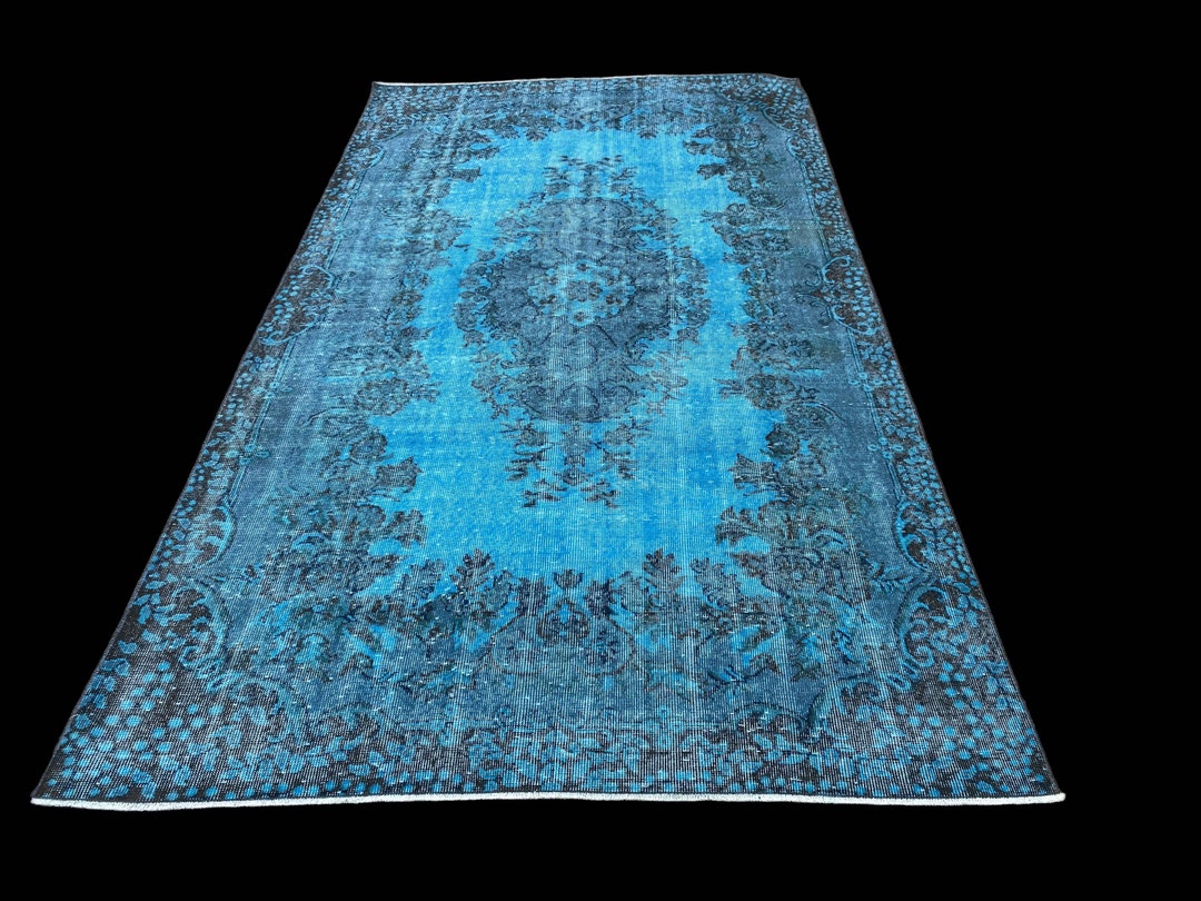 Vintage Blue Antique Rug, Handmade Turkish Rug, Overdyed Rug, Handwoven ...