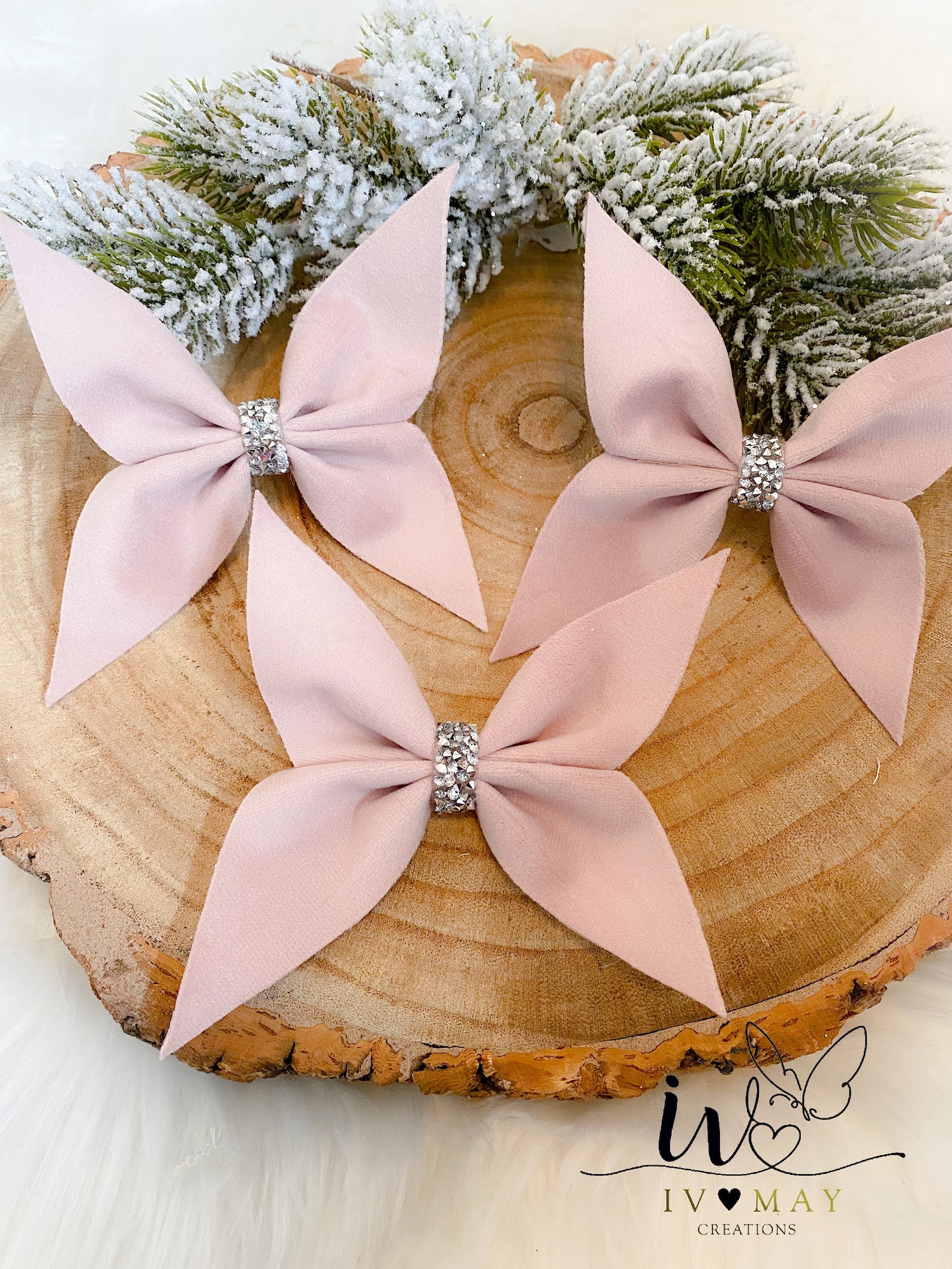 Blush Pink Velvet Christmas Tree Bows - Christmas Tree Butterflies Bows ...