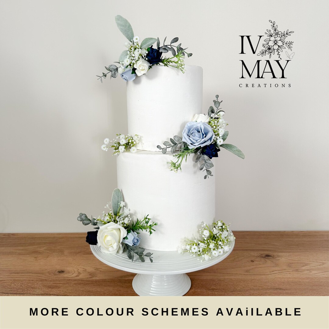 Dusty Blue Floral Cake Topper: Gypsophila & Eucalyptus Wedding ...