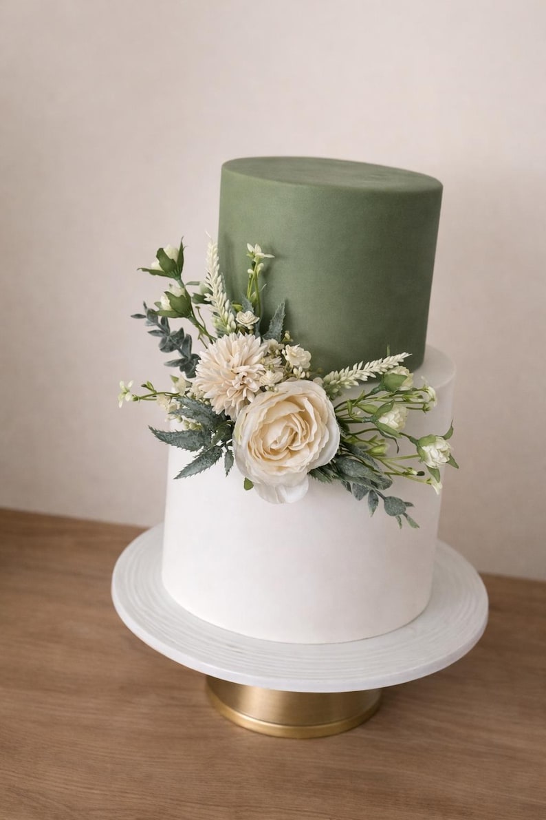 Sage Green Cream Rose Cake Flowers: Artificial Silk Wedding Cake ...
