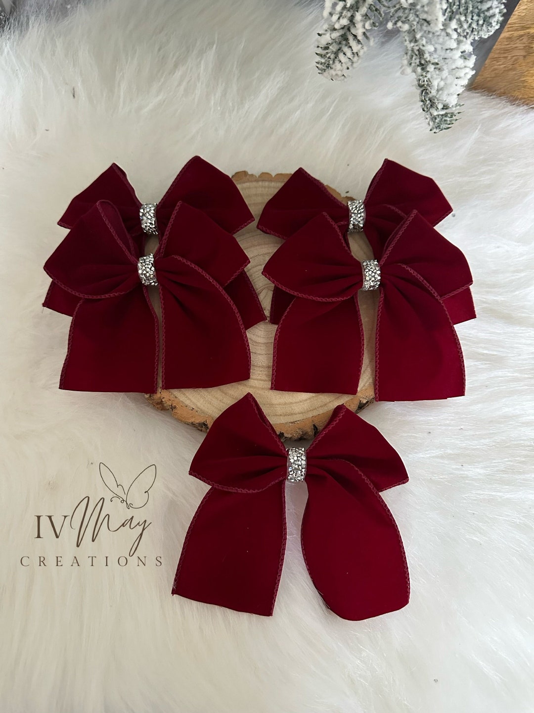 Handmade Velvet Christmas Tree Clip on Small Bows Christmas Tree Bow ...