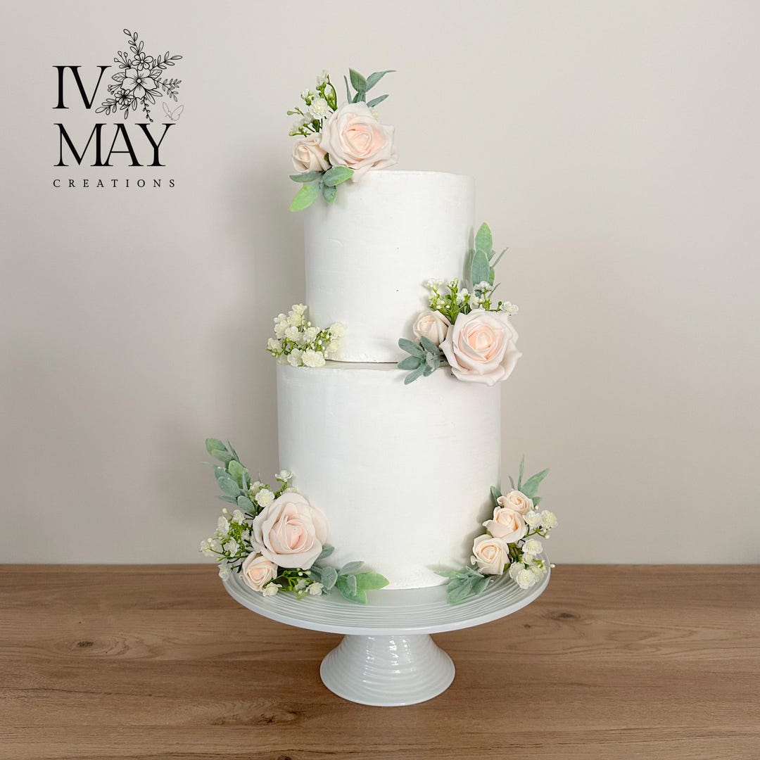 Blush Pink Rose Cake Topper: Gypsophila & Eucalyptus Wedding Floral ...