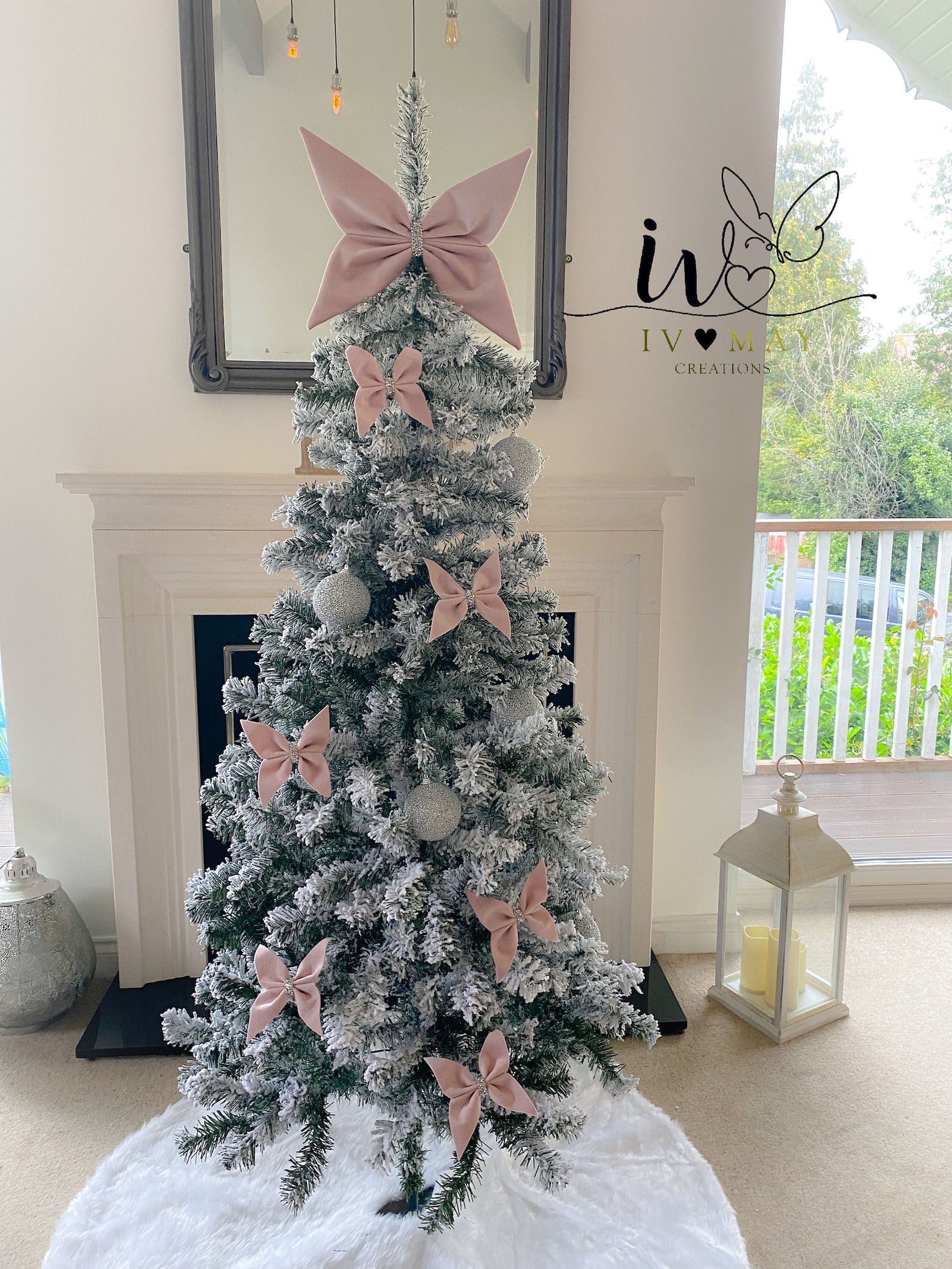 Blush Pink Velvet Christmas Tree Bows - Christmas Tree Butterflies Bows ...
