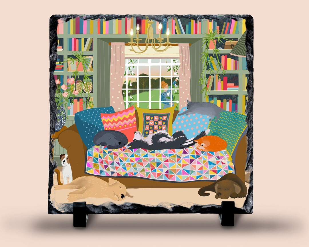Slate Art With Dogs and Cats. Natural Slate Printed With Original ...