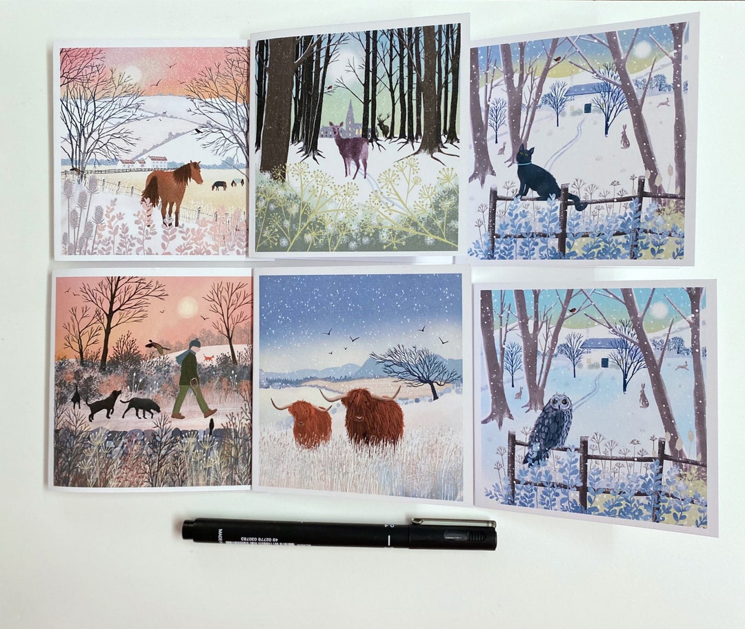 Box of Small Winter Notelets From Original Art. Pack of Six Notelet ...