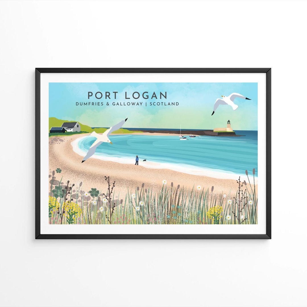 Port Logan Scotland Travel Poster, Coastal Landscape Art Print - Etsy 日本