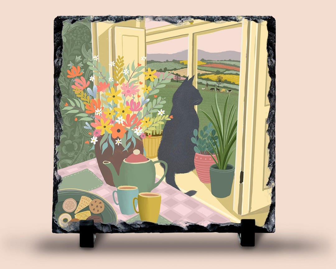 Slate Art of Cat in a Window. Natural Slate Printed With Original ...