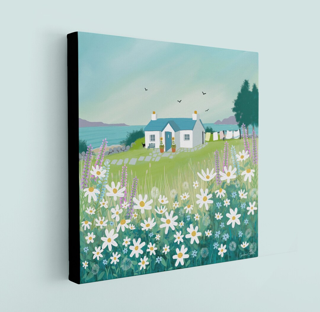 Daisy Cottage Canvas Print: Scottish Seaside Landscape Art - Etsy UK