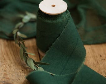 Greenery ribbon 2 Hand dyed Cotton bridal bouquet green | Etsy