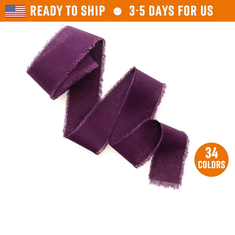 Plum Ribbon 1 Hand Dyed Cotton Bridal Bouquet Dark | Etsy