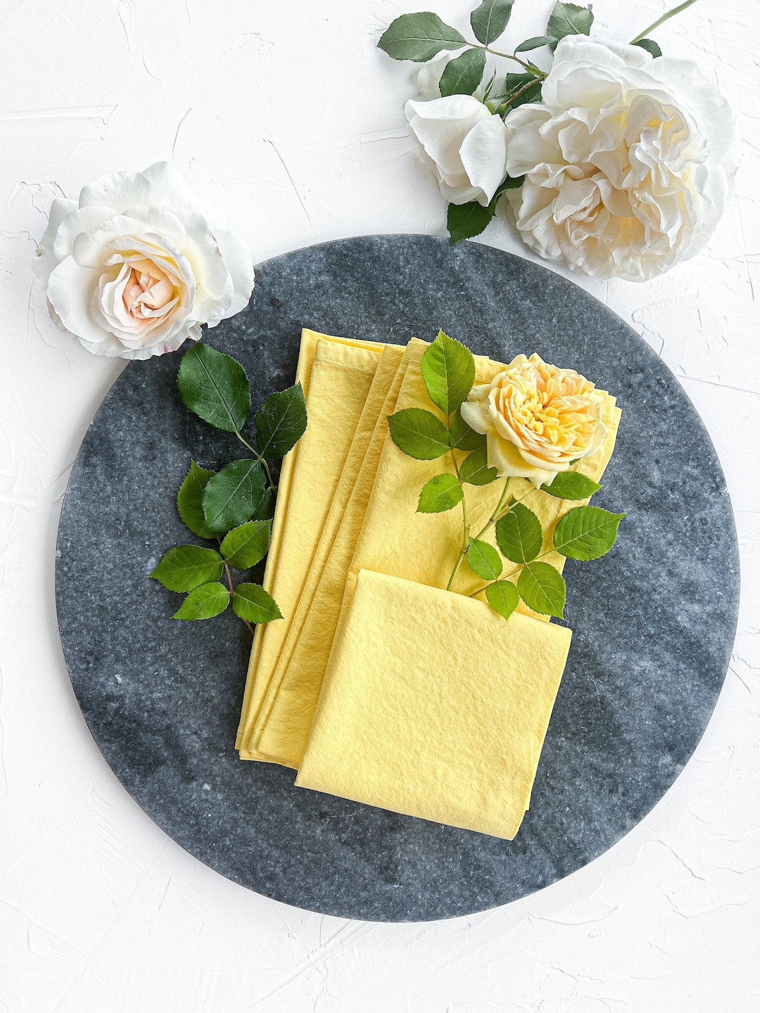 Yellow Cloth Napkins Set 4: Hand-dyed 16-inch Reusable Cotton, Everyday ...