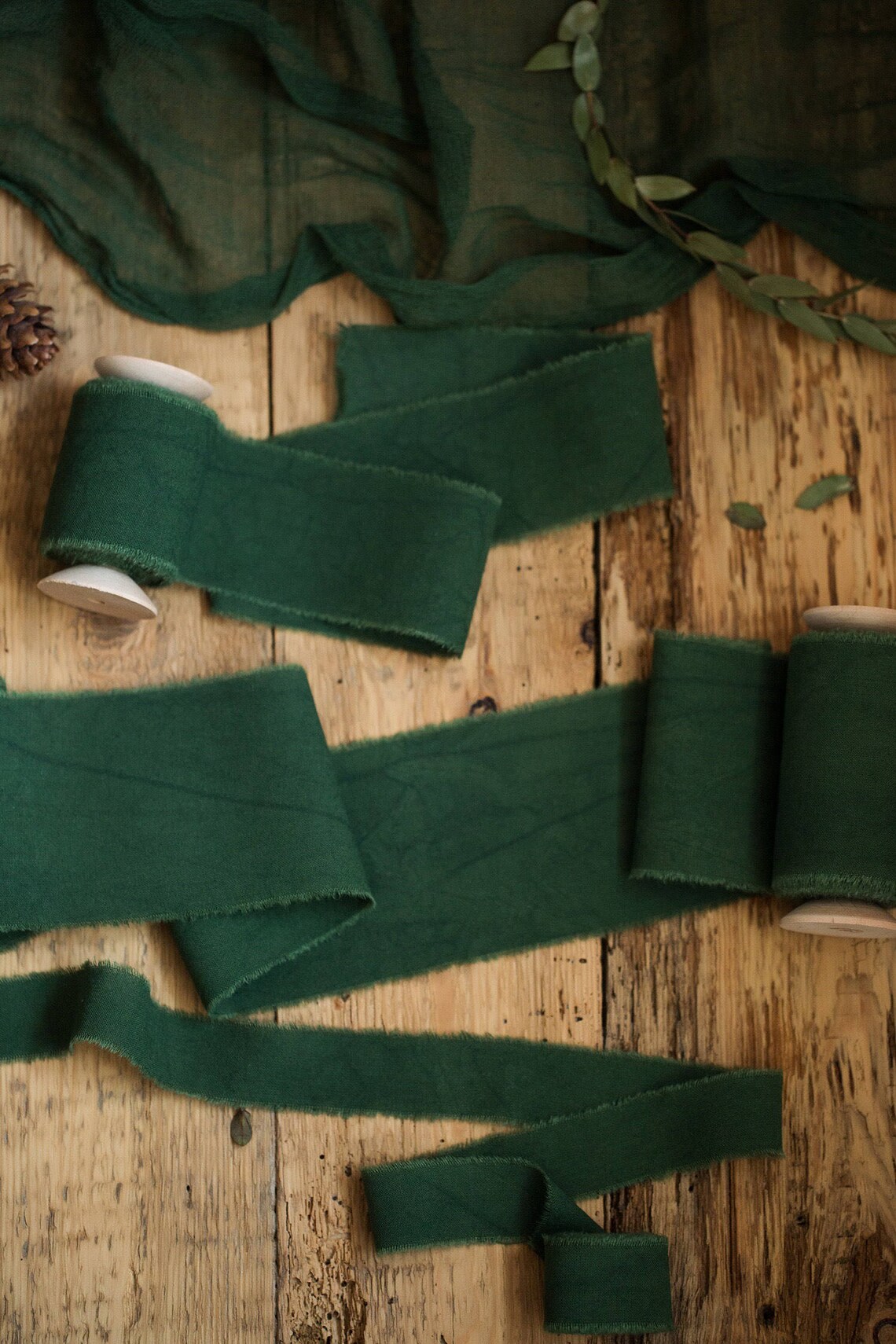 Dark Green Ribbon 2 Cotton Bridal Bouquet Fall Wedding - Etsy